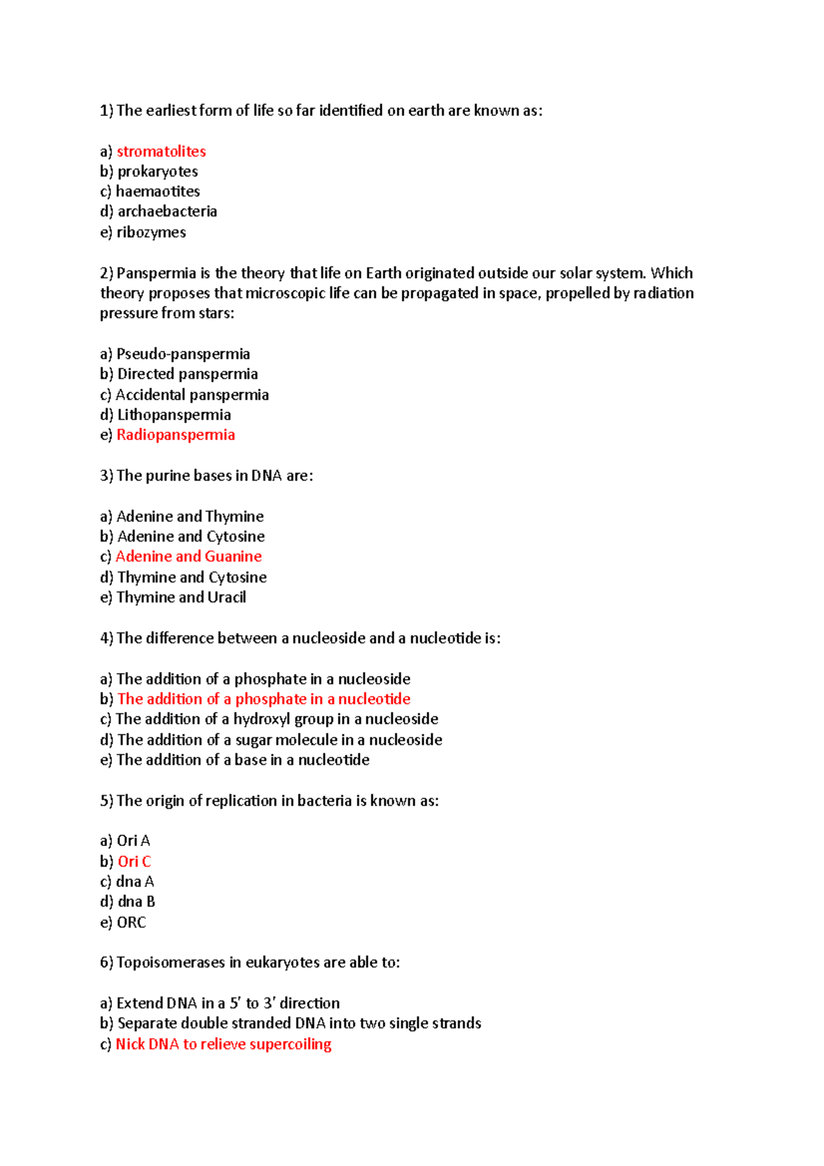 molecular biology exam 2017, questions and answers - 1) The earliest ...