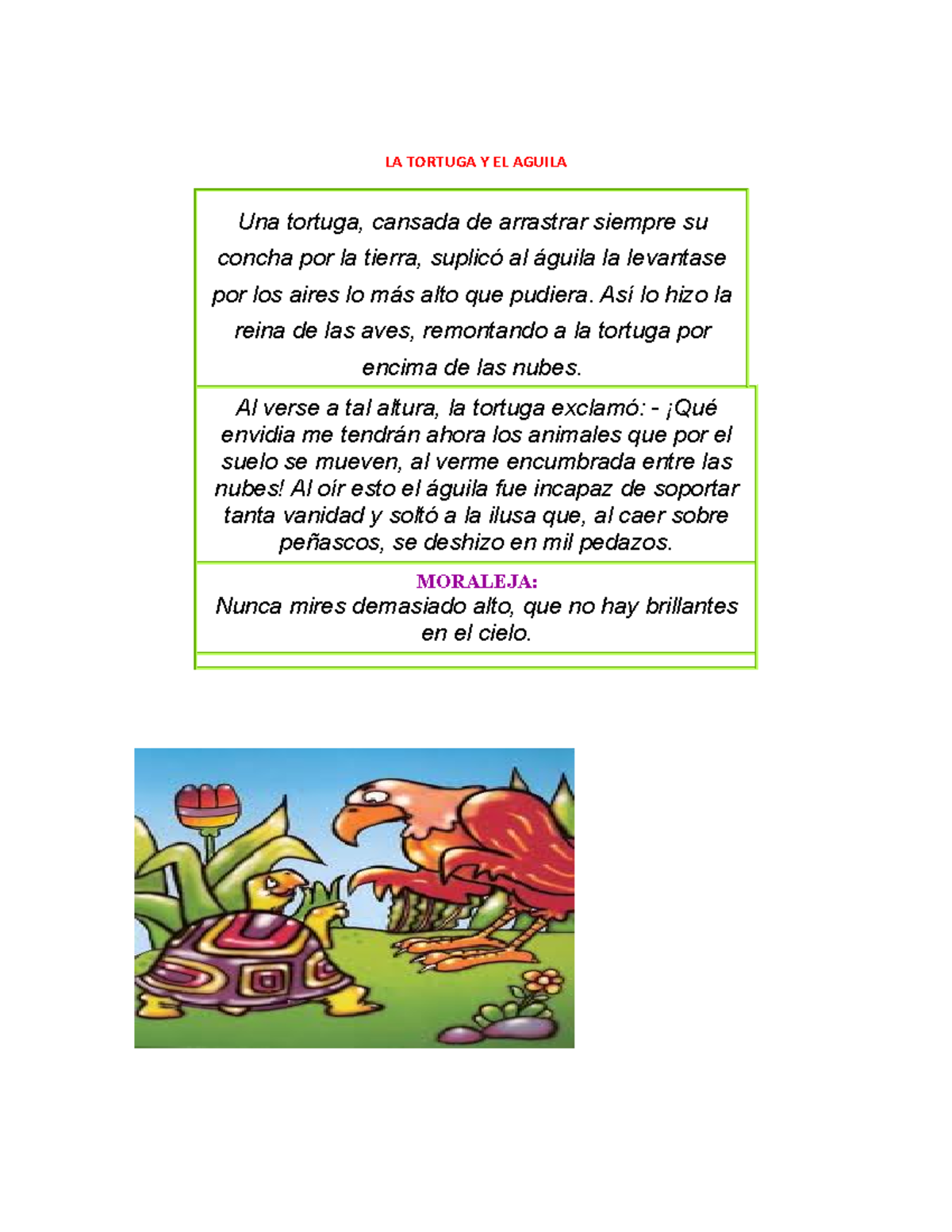 LA Tortuga Y EL Aguila - trabajo - LA TORTUGA Y EL AGUILA Una tortuga ...