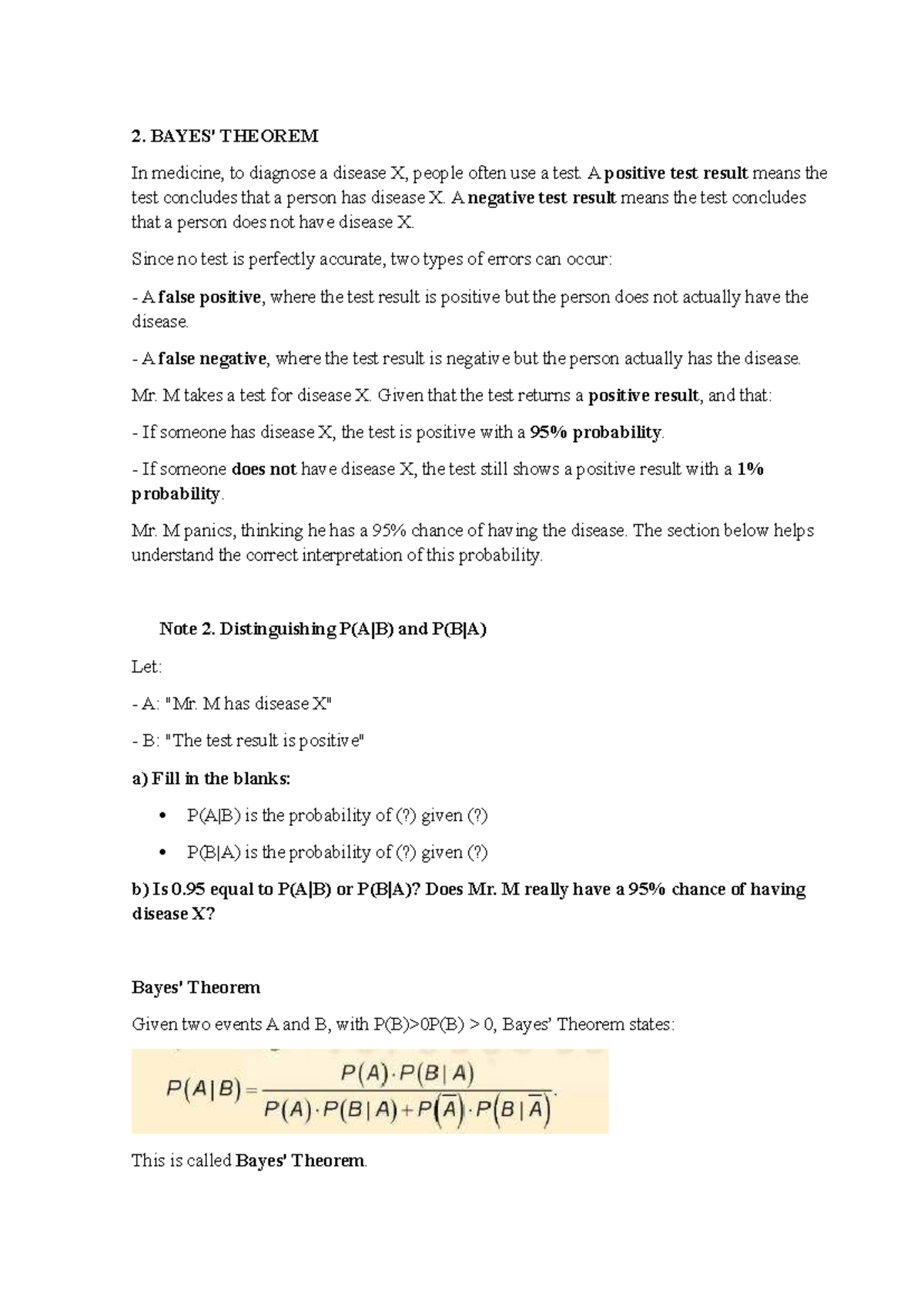 Bayes' Theorem in Medical Testing: Understanding Probabilities - Studocu