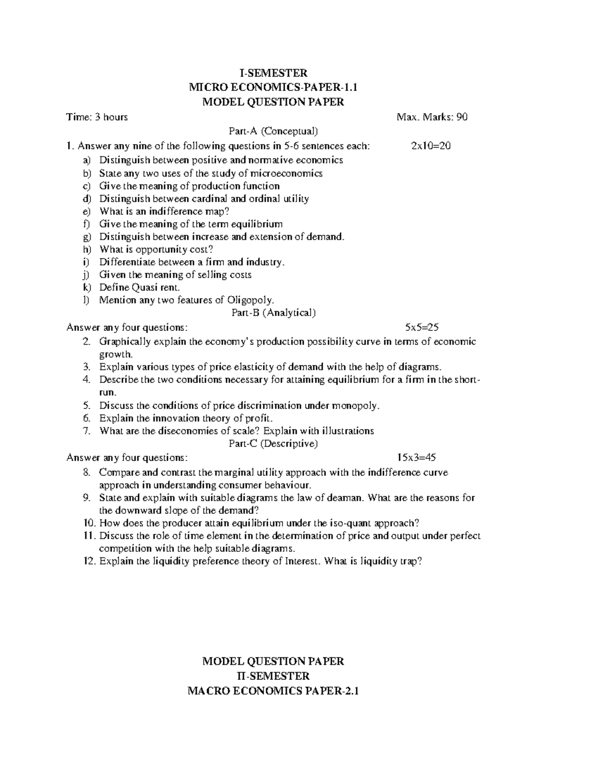 Microeconomics Model Question Paper - Paper 1 - I Semester - Studocu