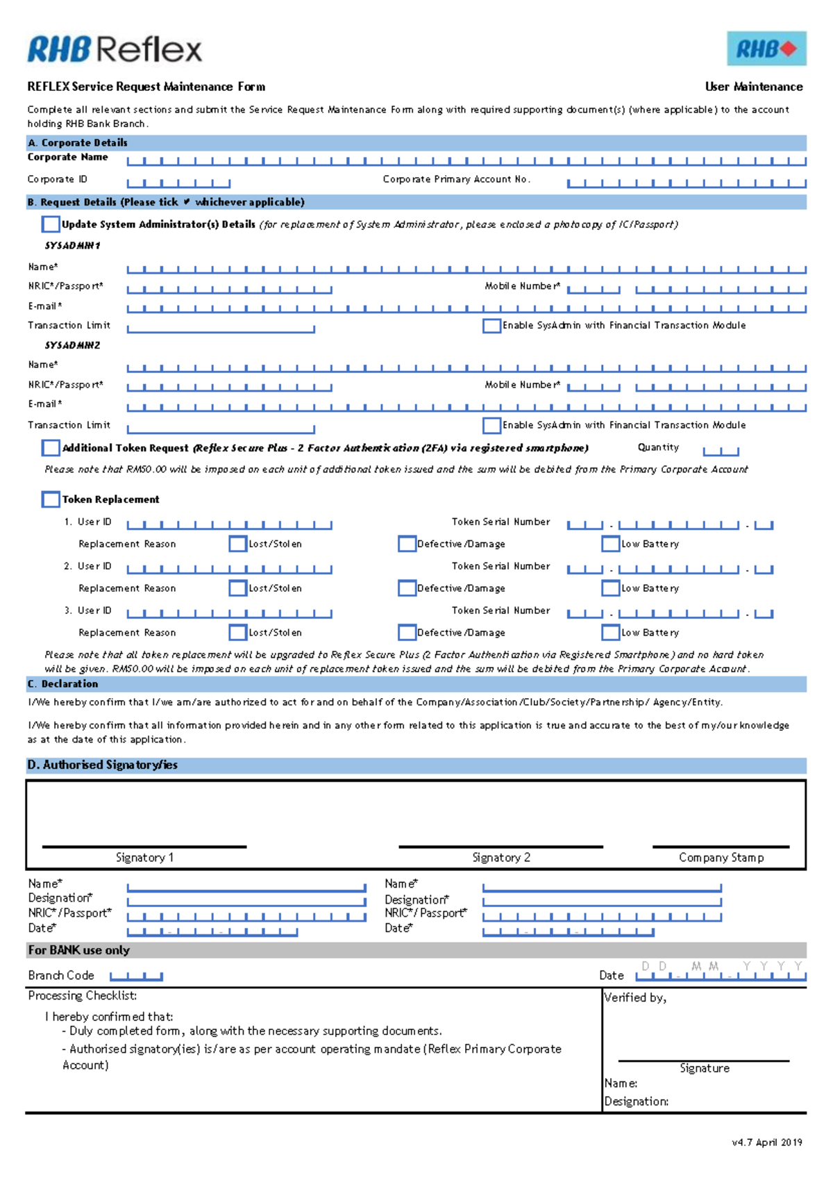 Reflex Secure Plus User Maintenance Service Request Form - Studocu