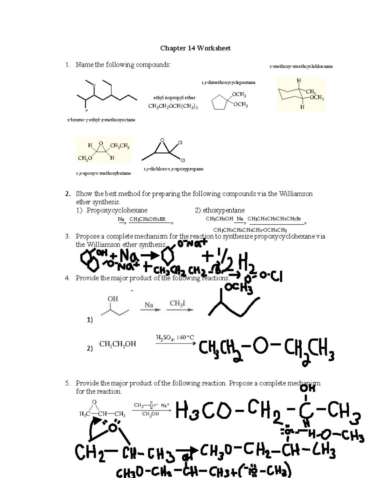 Chapter 14 Worksheet to practice - Chapter 14 Worksheet 1. Name the ...