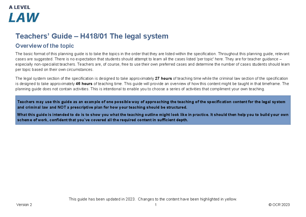 Law Paper 1 Guide: Overview of the Legal System and Criminal Law - Studocu