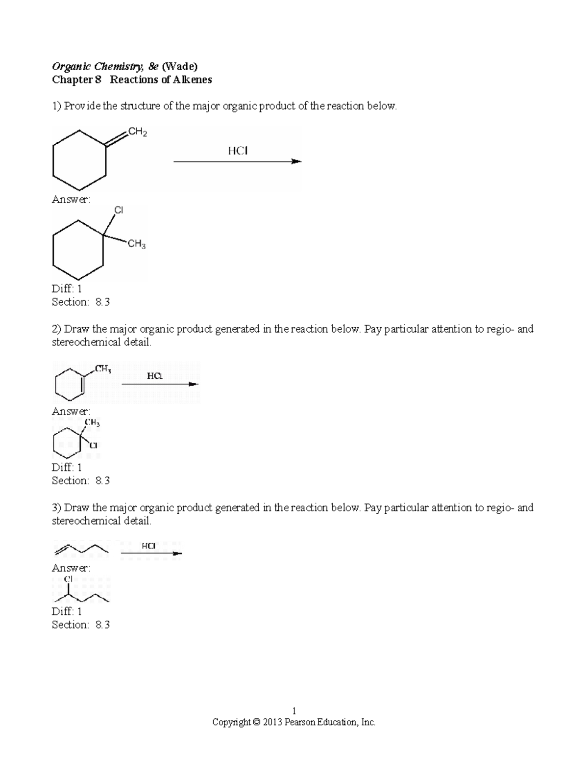 Organic Chemistry 8e (Wade) Chapter 8 Reactions of Alkenes Test Bank ...