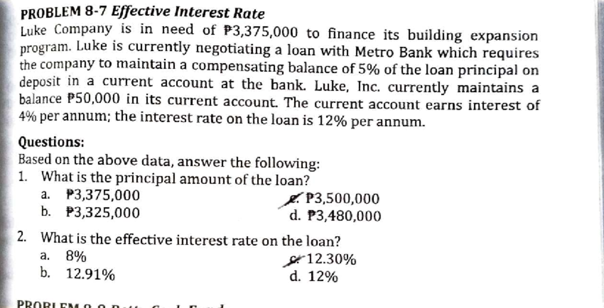 Effective Interest Rate Problem: Luke Company Loan Analysis - Studocu