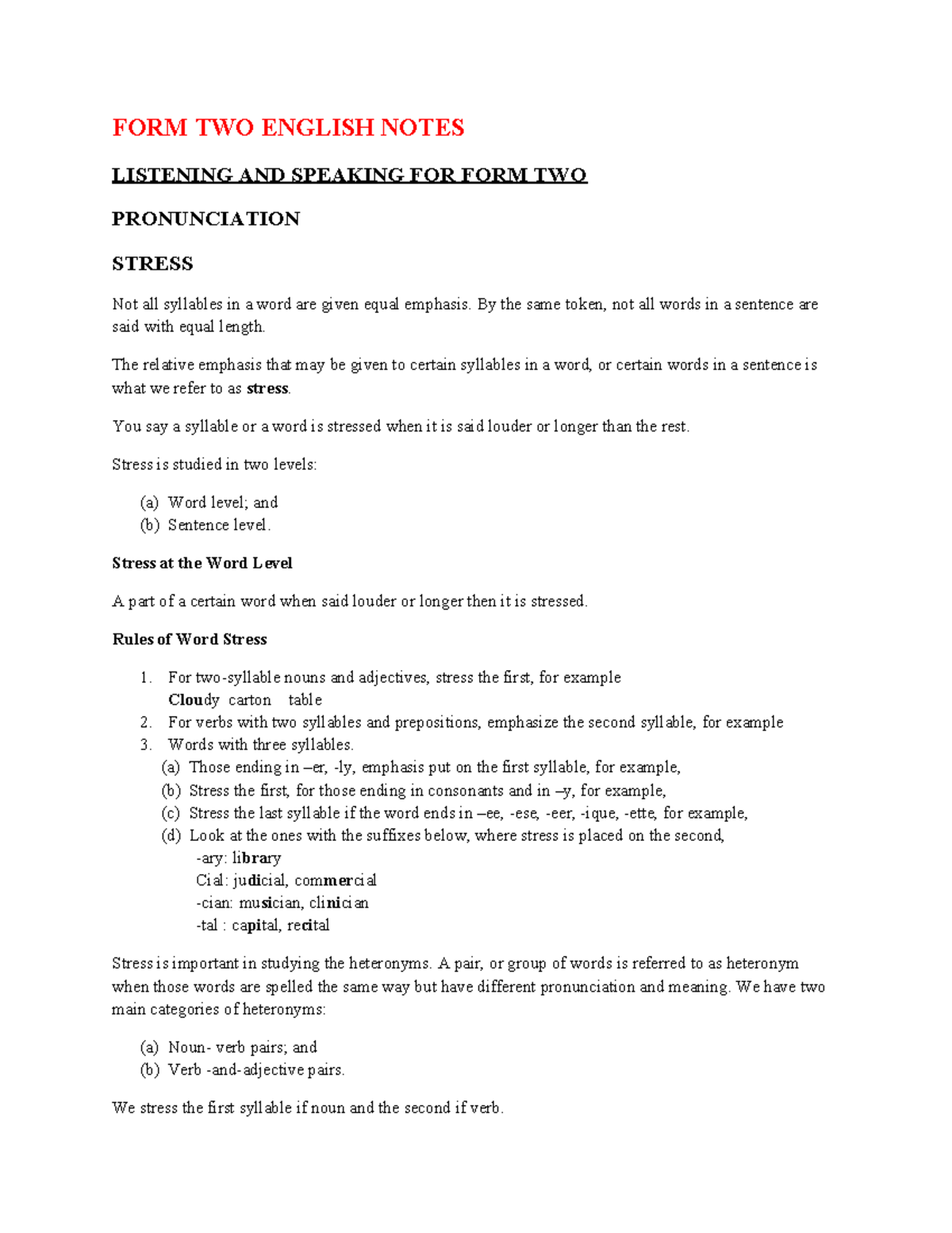 FORM 2 English Notes - Comprehensive Overview of Key Topics - Studocu