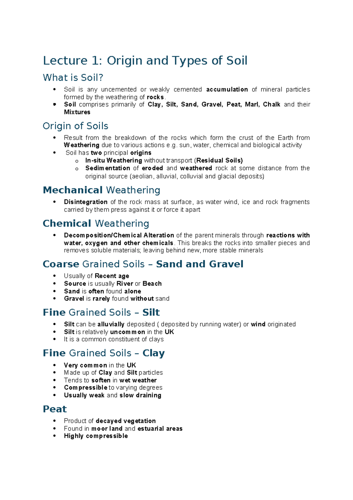 Lecture Notes: Soil Origin, Types, and Phase Relationships (ENG 101 ...