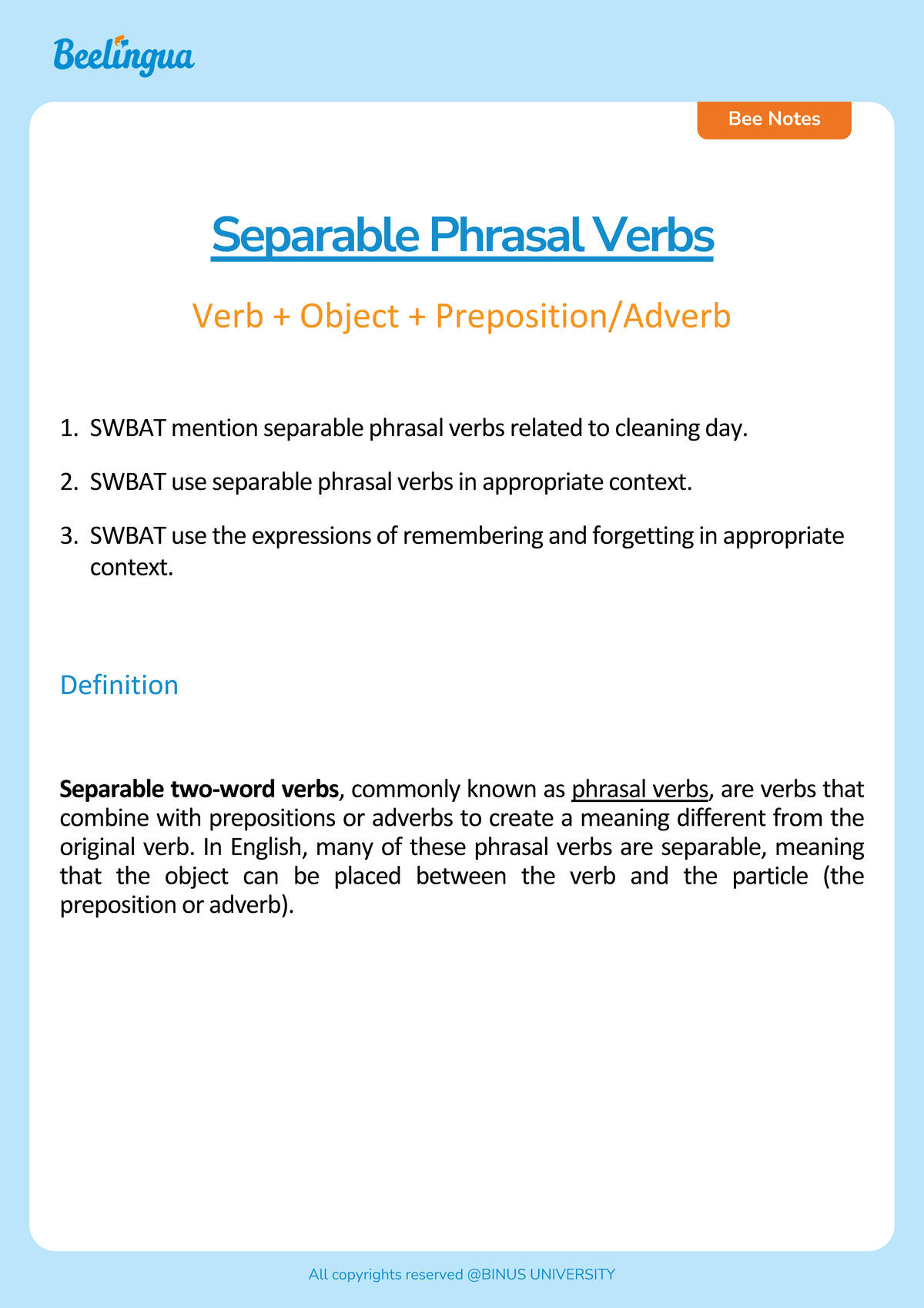 ENGB22U1BN1V1 - Separable Phrasal Verbs & Contextual Usage Notes - Studocu