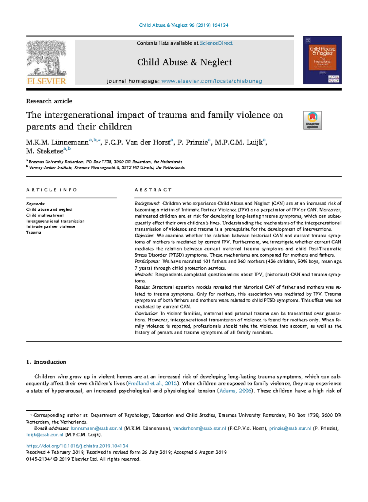 Intergenerational Impact of Trauma & Family Violence on Parents ...