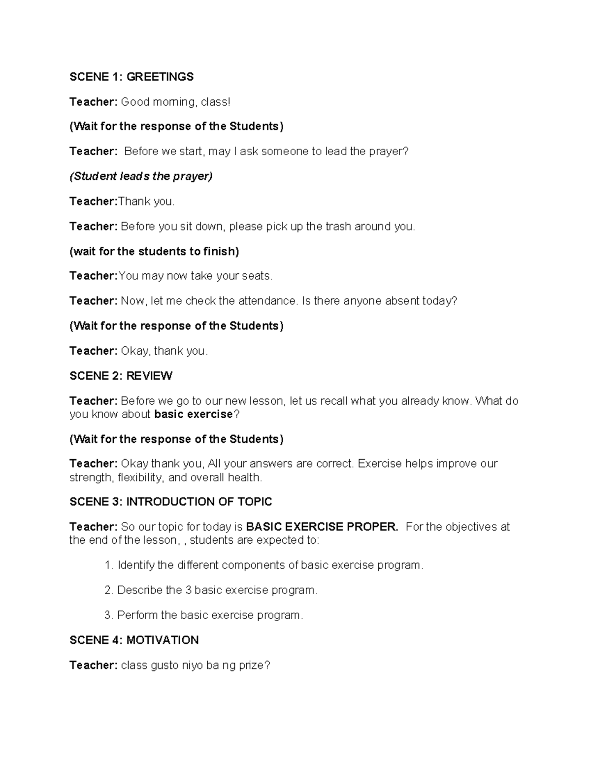 SCENE 1-8: SCRIPT FOR PRESENTATION ON BASIC EXERCISE PROPER - Studocu
