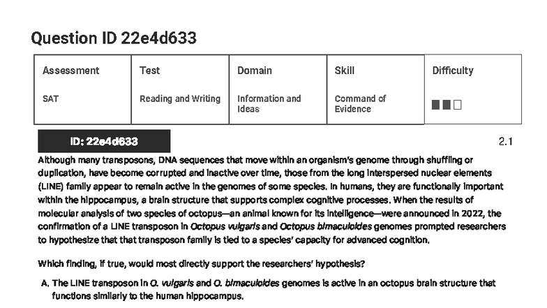 Assessment Test: Command of Evidence (ID: 22e4d633) - SAT Reading ...