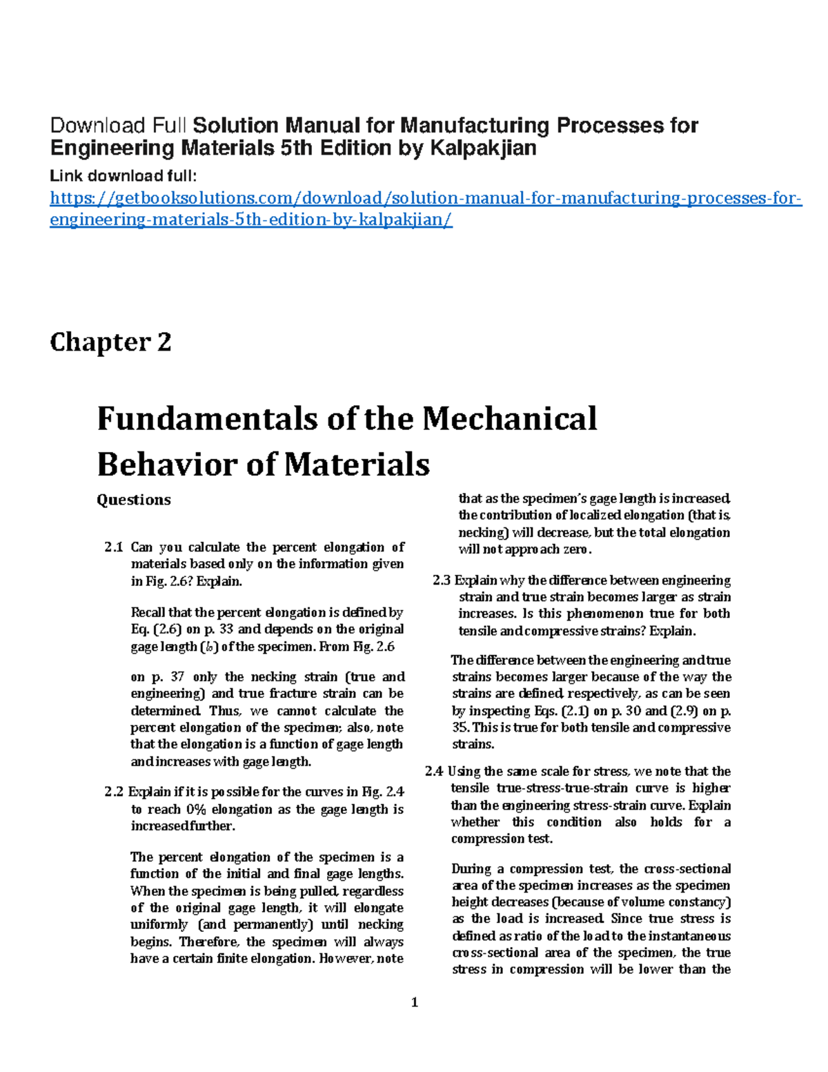 Download Solution Manual for Manufacturing Processes for Engineering Materials 5th Edition by ...