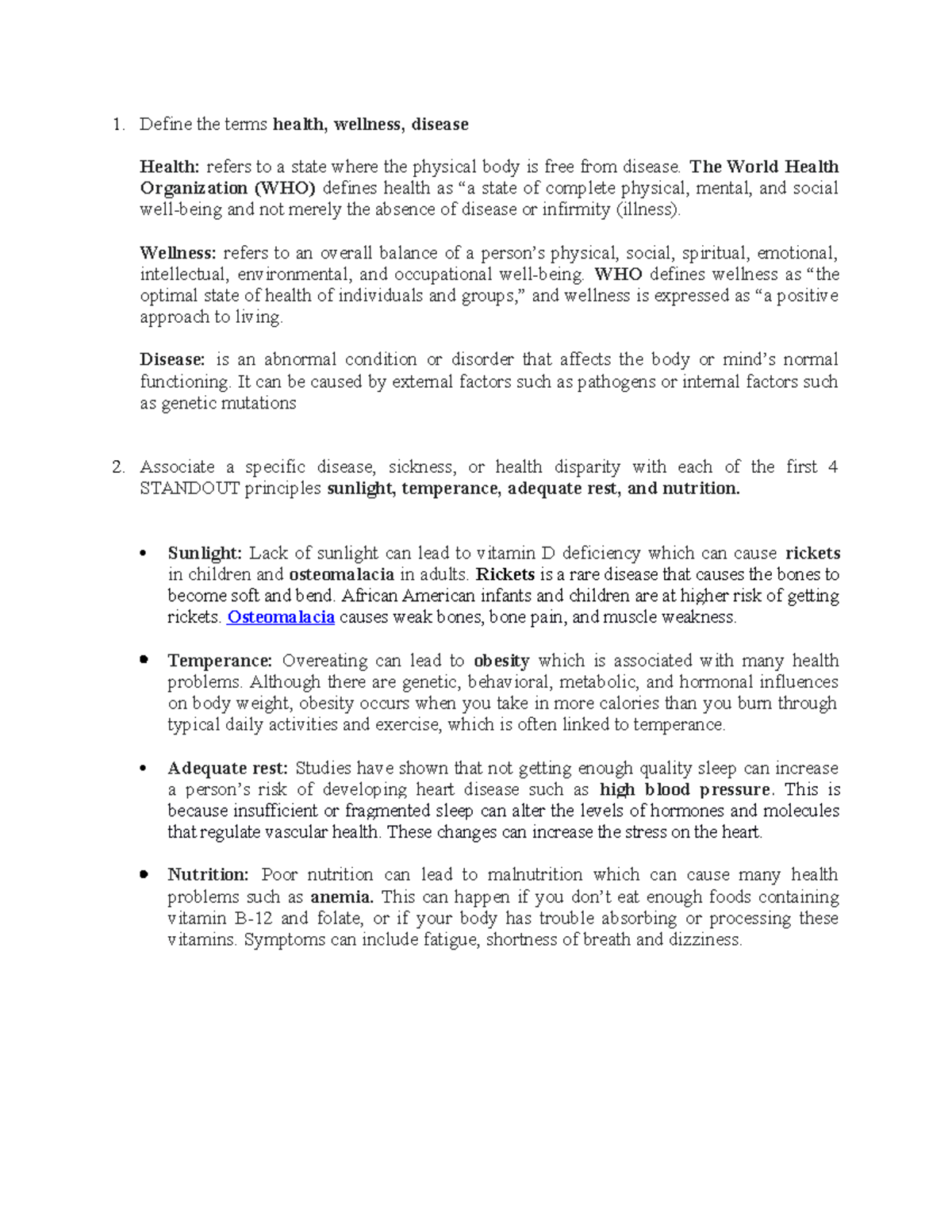 Week 1 Assignment - Health, Wellness, and Disease Solutions - Studocu