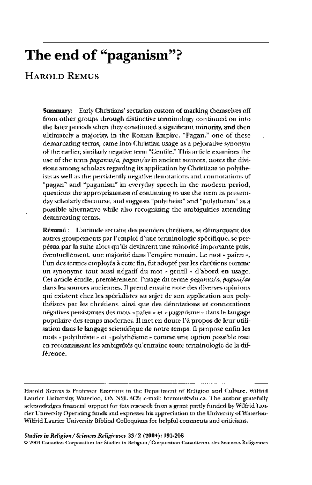 A Study of Paganism and Its Terminology in Early Christianity (REL 101 ...