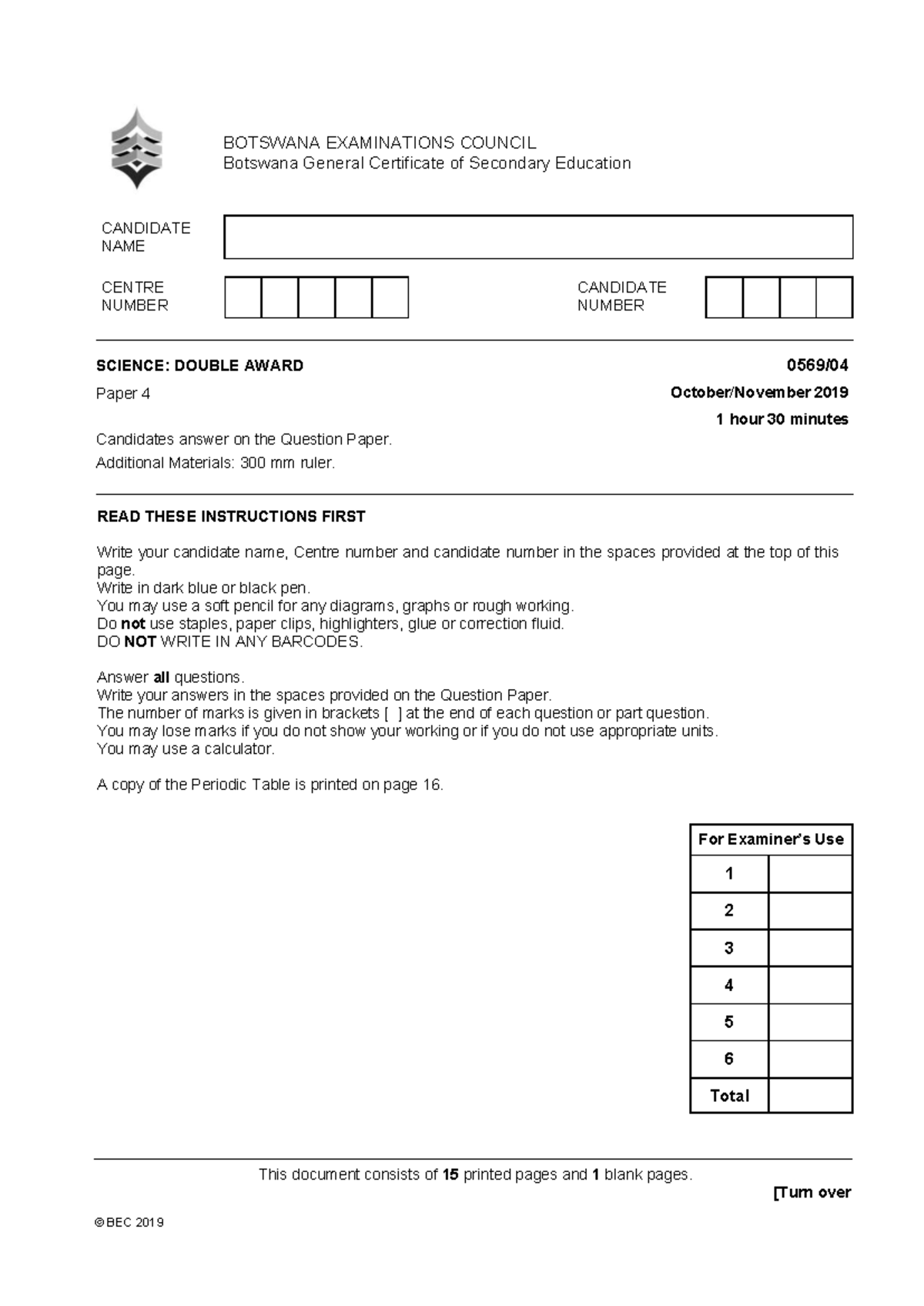 2019 BGCSE Science Double Award Exam Paper 4 - Studocu