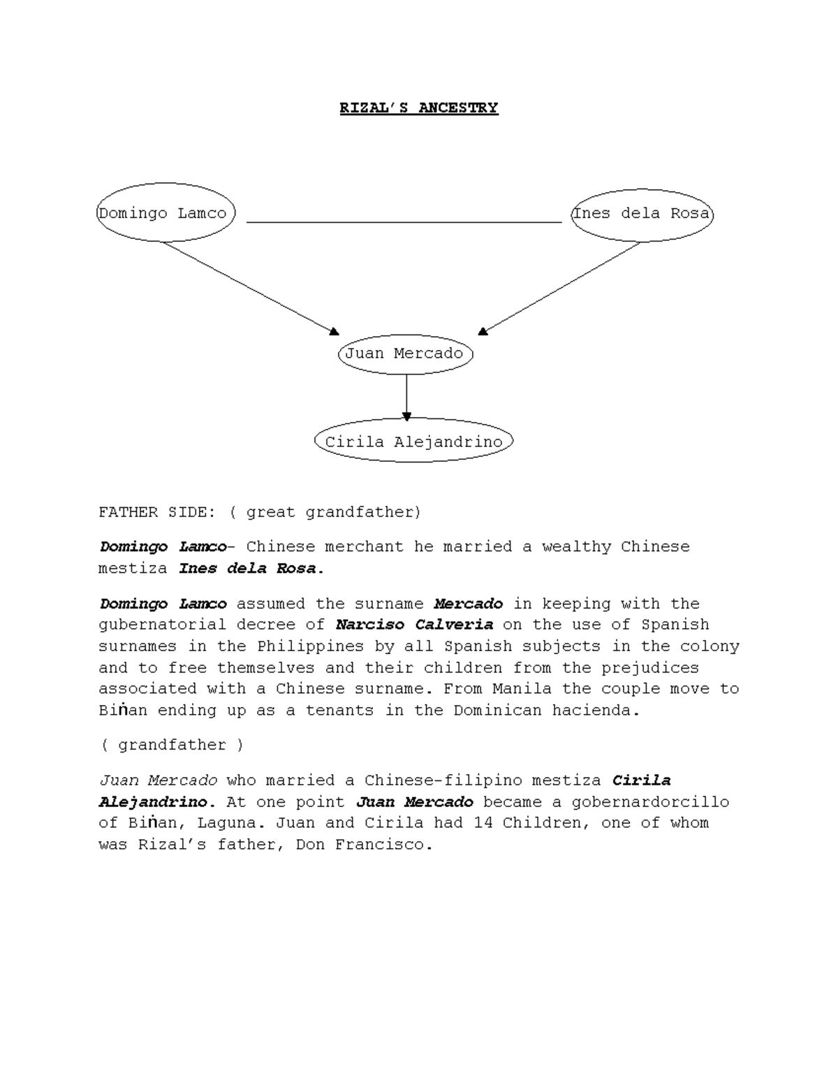 Rizal's Ancestry: Tracing Family Roots and Heritage Insights - Studocu