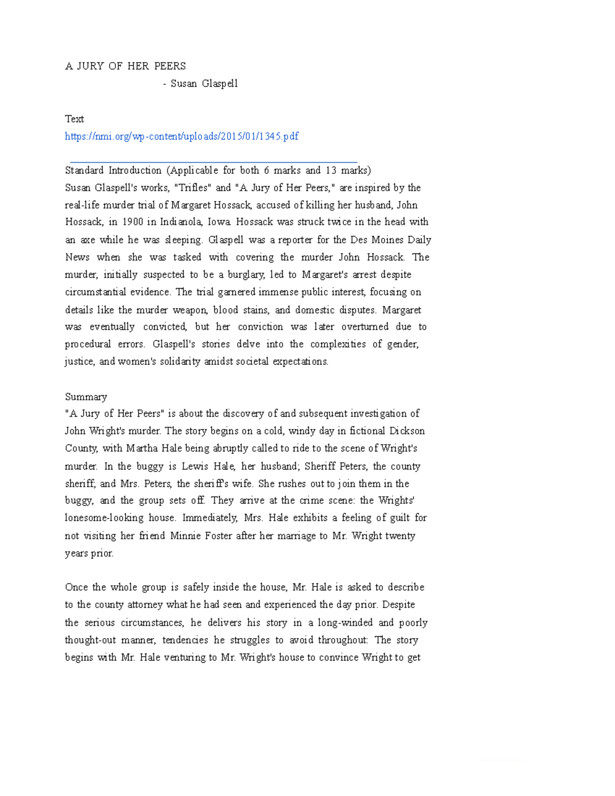 A Jury of Her Peers: Themes and Analysis of Susan Glaspell's Story ...