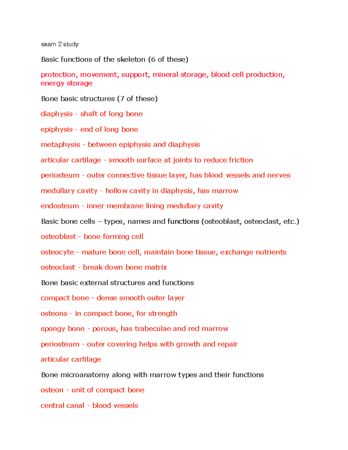 Exam 2 Study Guide: Anatomy & Physiology of Bone & Muscle Systems - Studocu