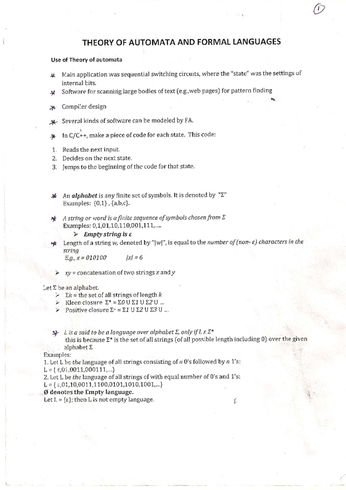 Unit-1: Theory of Automata & Formal Languages Notes - Studocu