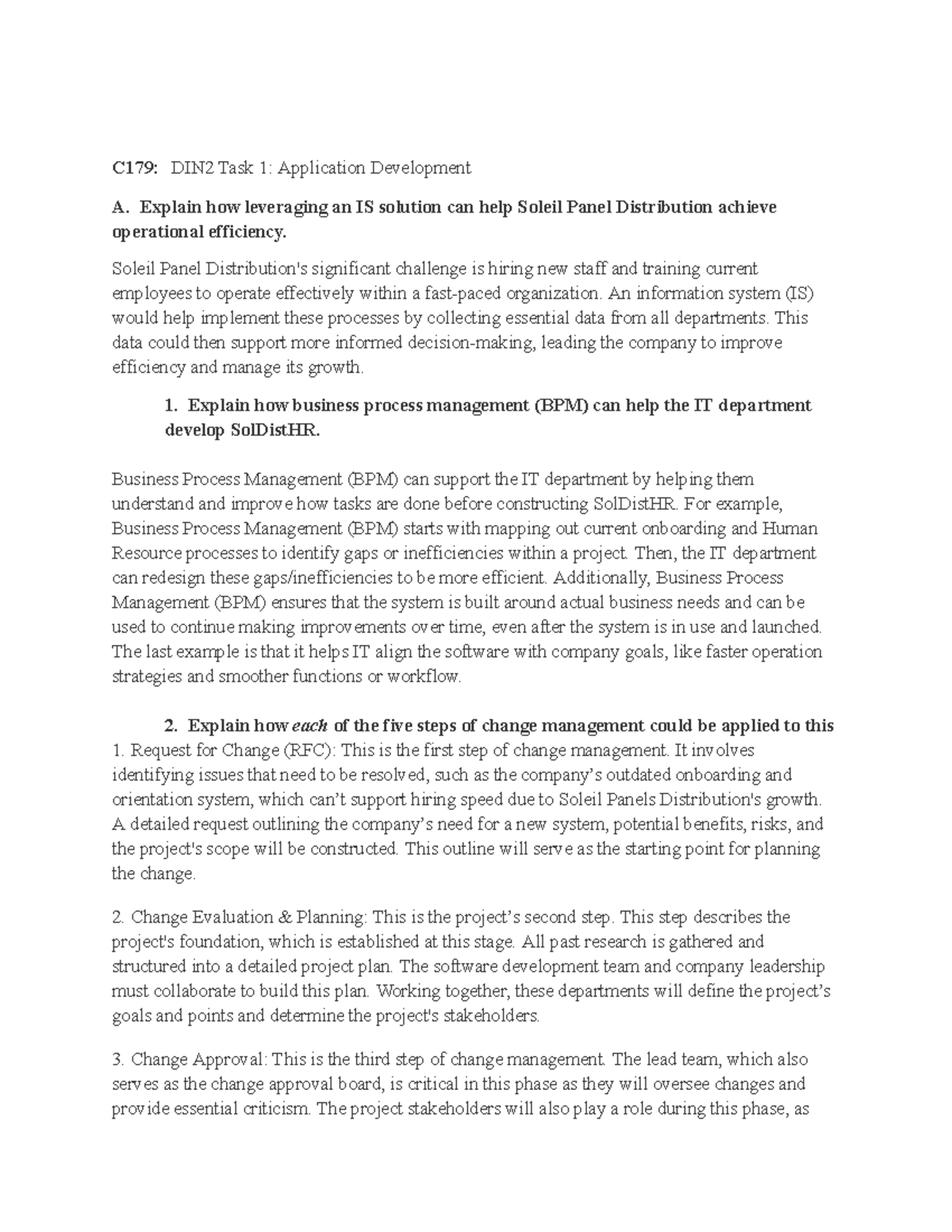 C179: DIN2 Task 1 - Enhancing Operational Efficiency with IS Solutions - Studocu