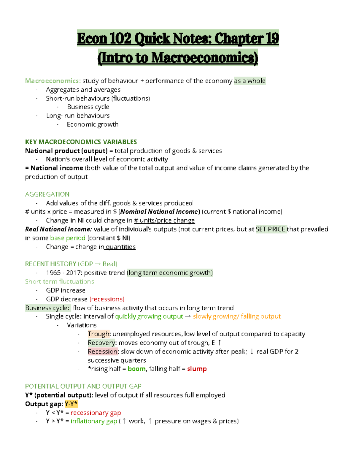 ECON 102 Quick Notes: Chapter 19 – Macroeconomic Fundamentals & Trends ...