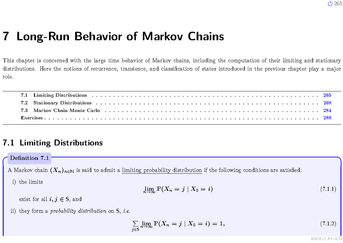 Chapter 7: Long-Run Behavior of Markov Chains (MH3512) - Studocu
