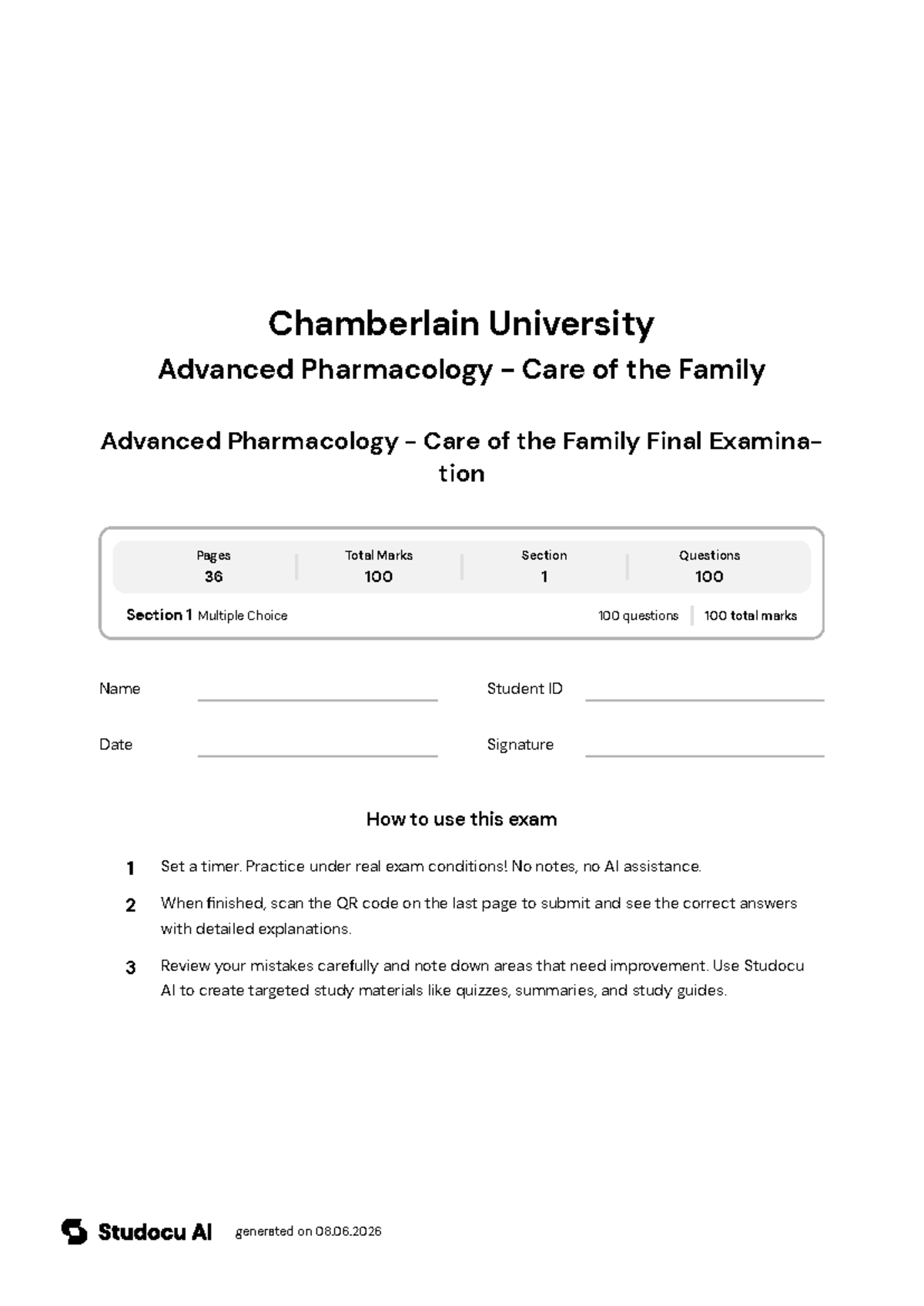 Advanced Pharmacology - Care of the Family Final Exam - Studocu