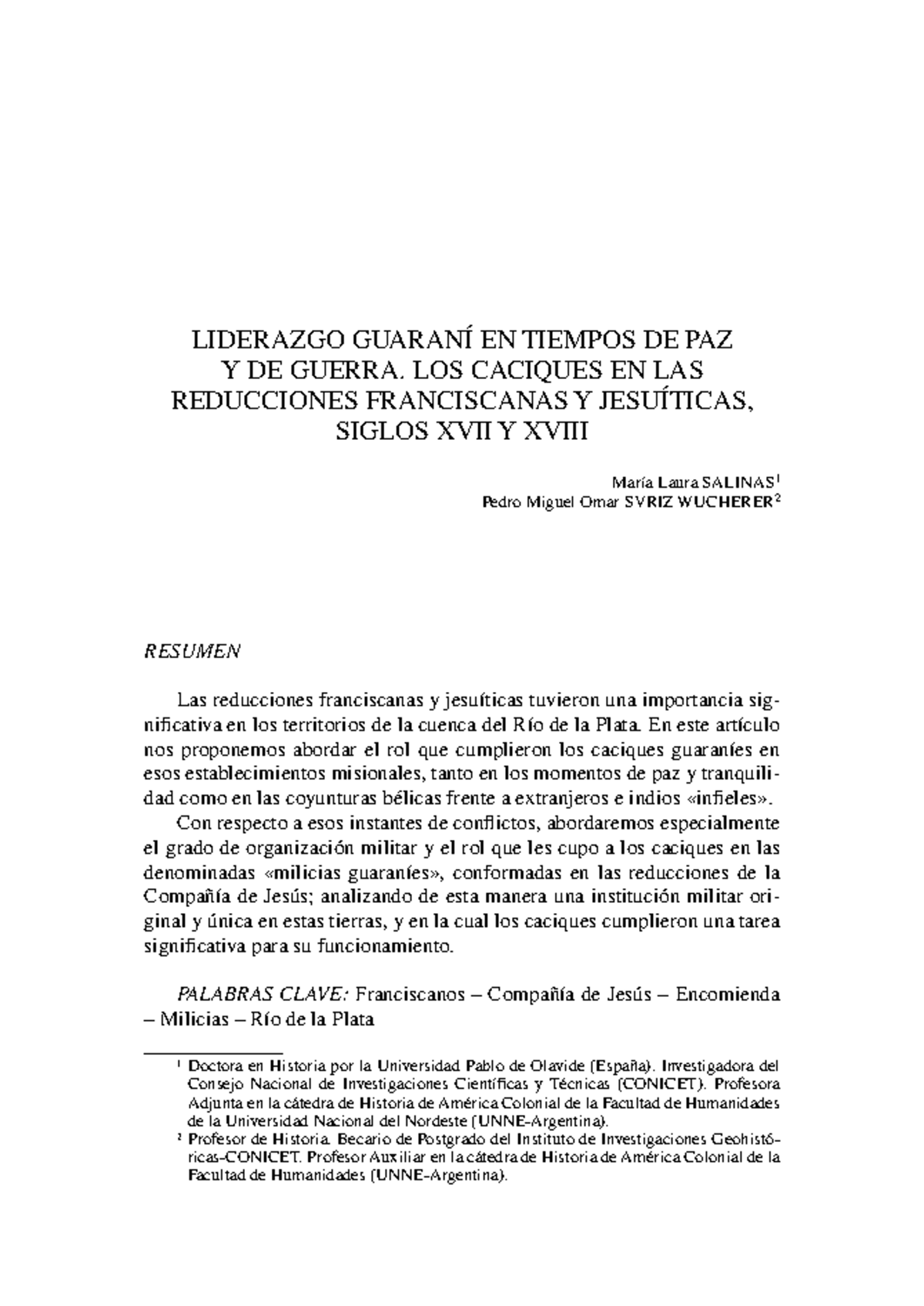 Liderazgo Guaraní en las Reducciones Franciscanas y Jesuitas (Siglo ...