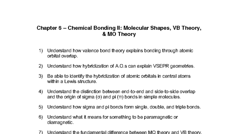 Ch6 Study Guide: Chemical Bonding II - VB & MO Theory Insights - Studocu