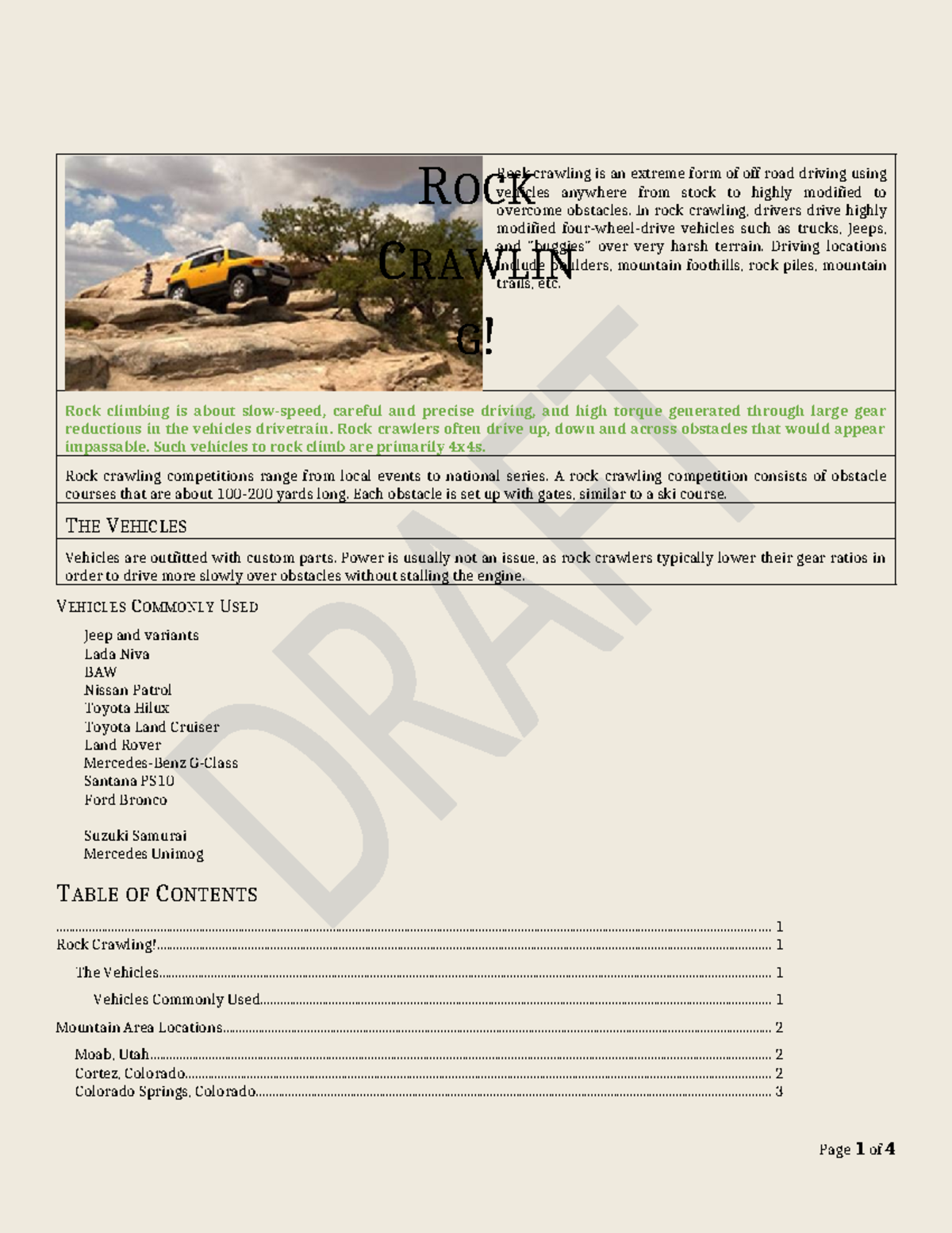 Rock Crawling: An Overview of Vehicles and Locations - MOS - Studocu