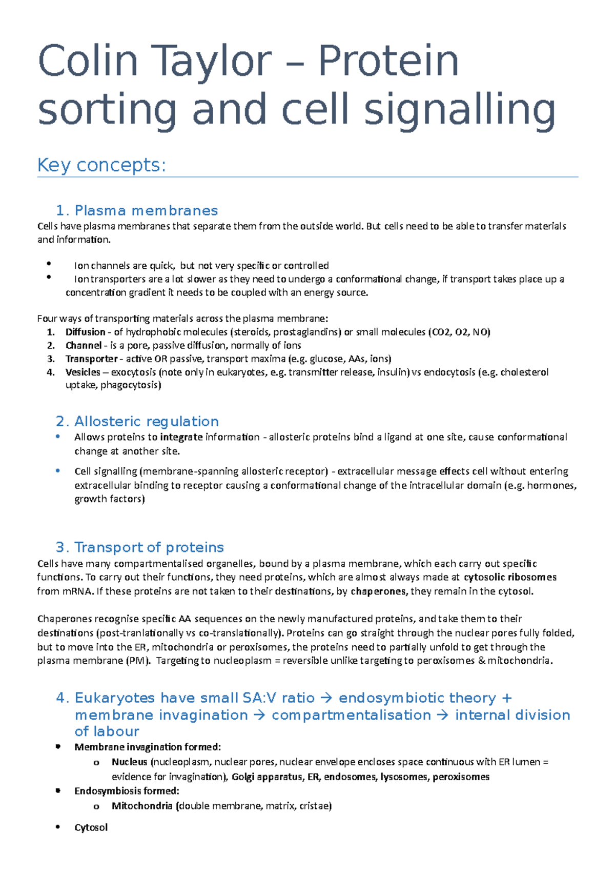 Protein sorting and cell signalling - Colin Taylor lectures - Colin ...