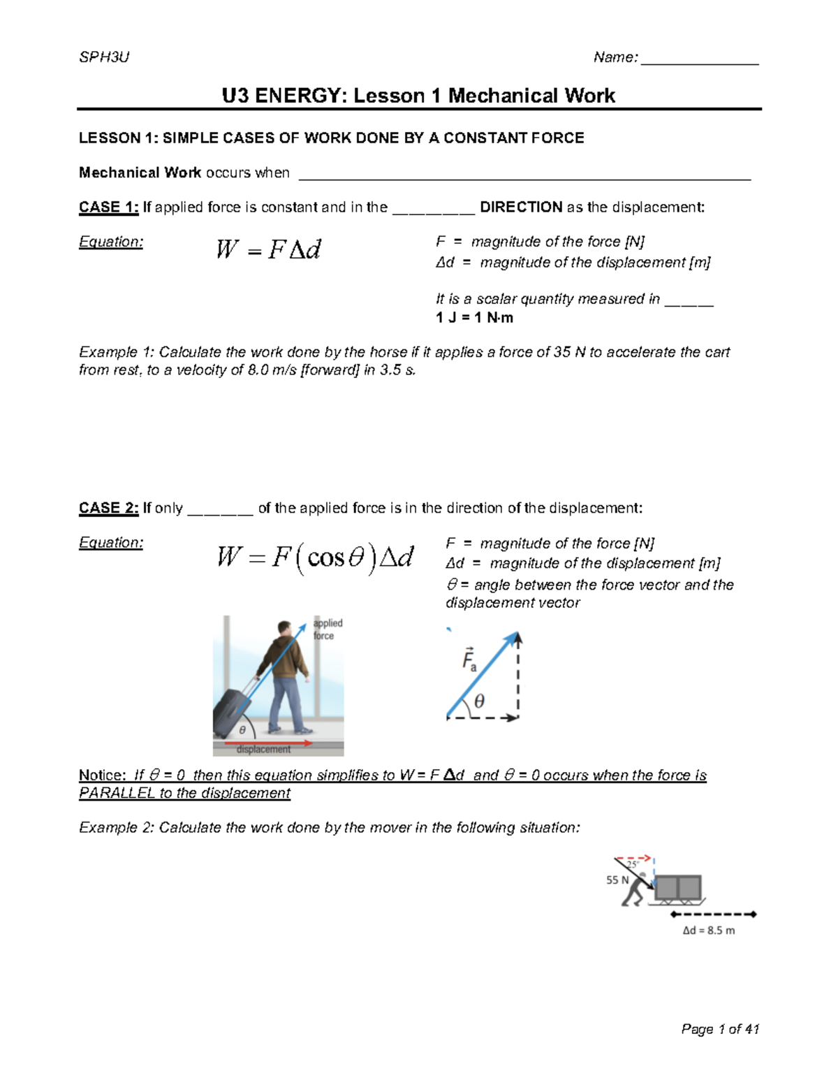 SPH3U U3 ENERGY: Comprehensive Lesson Notes Package - Studocu