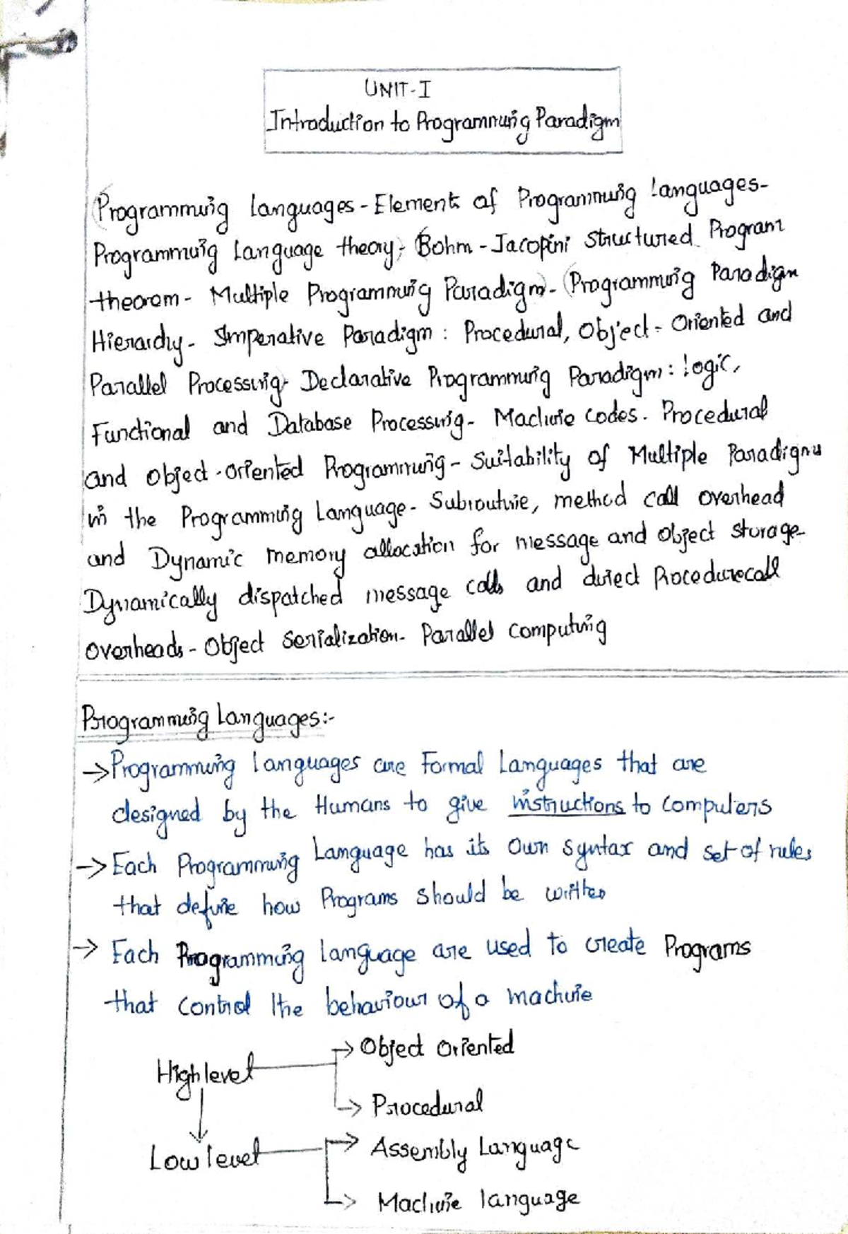 APPunit 1 Notes: Introduction to Programming Paradigms and Languages ...
