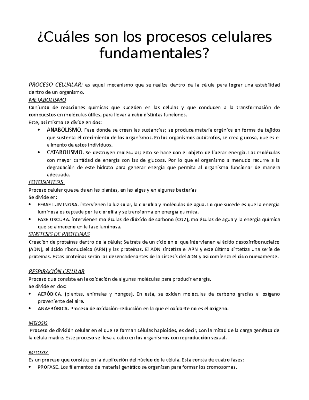 Procesos Celulares Fundamentales: Metabolismo, Fotosíntesis y Más - Studocu