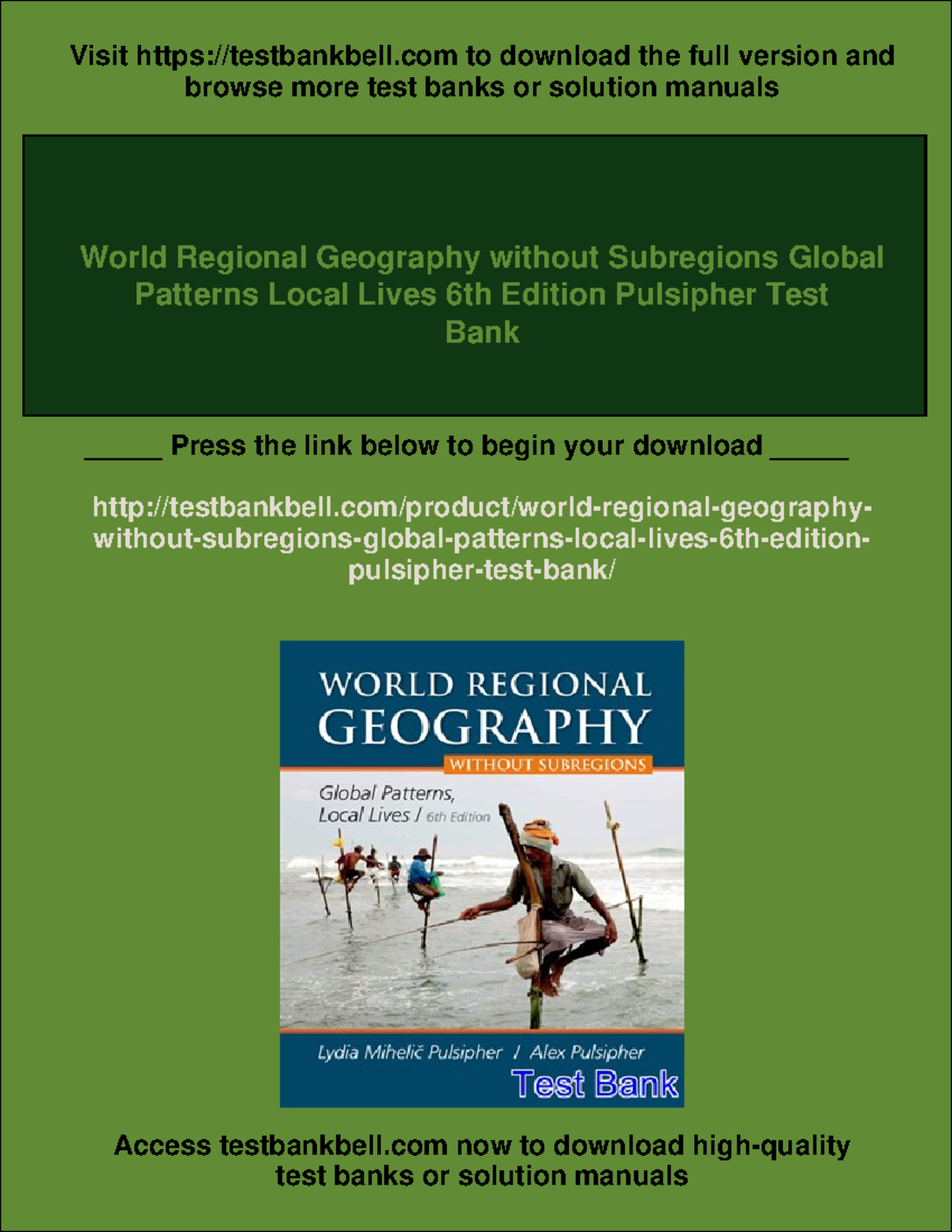 13275 - Test Bank for World Regional Geography 6th Edition - Studocu