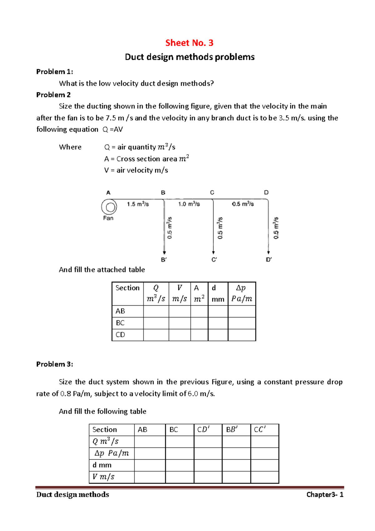 Duct Design Methods Problems - Heat Transfer (Sheet 3) - Studocu