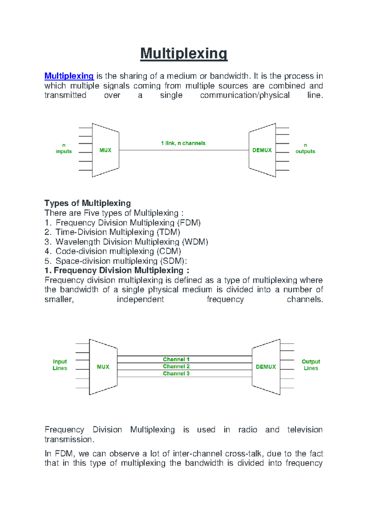 L9 - Multiplexing Techniques: FDM, TDM, WDM, CDM, SDM Notes - Studocu