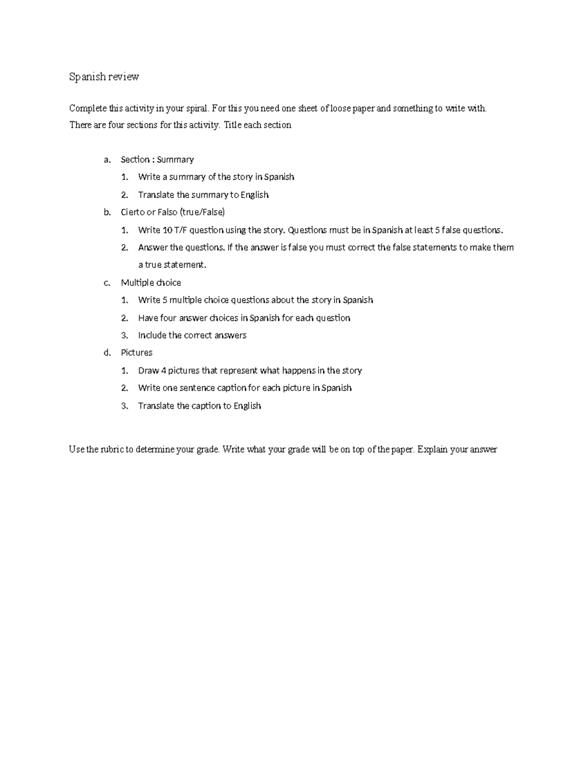 Spanish 3 Final Exam Review: Activities and Story Summaries - Studocu