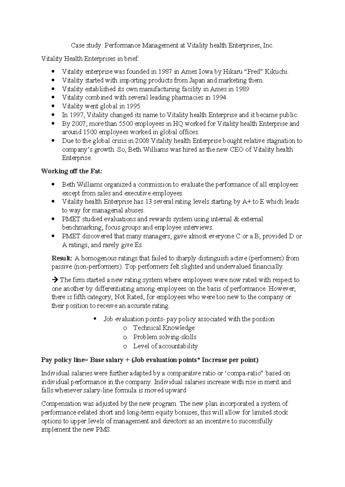 Case Study: Performance Management at Vitality Health Enterprises, Inc. - Studocu