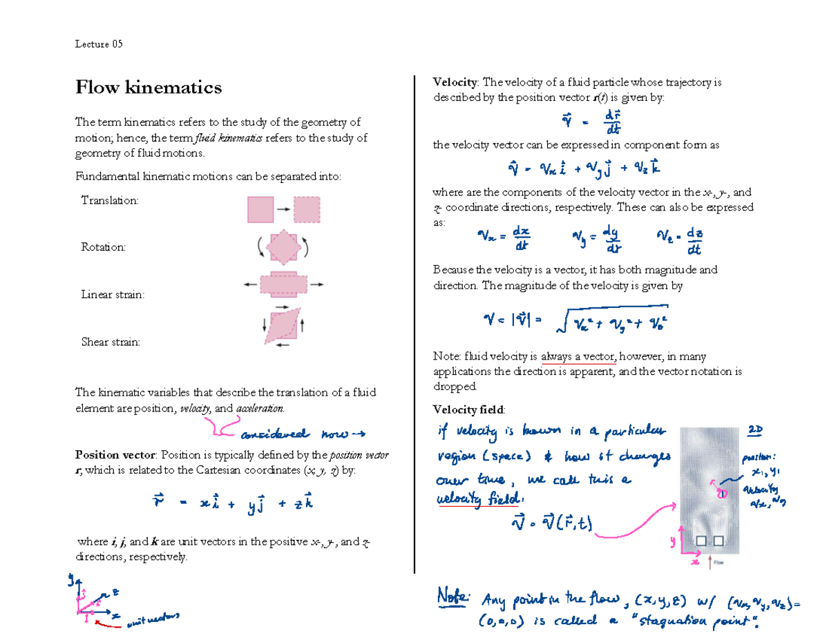 Fluid Kinematics: Lecture 05 on Motion Characteristics and Velocity - Studocu