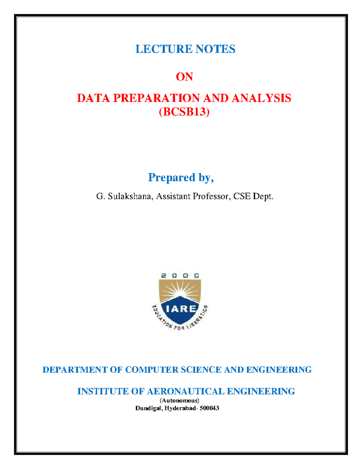 Data preparation and analysis - LECTURE NOTES ON DATA PREPARATION AND ...