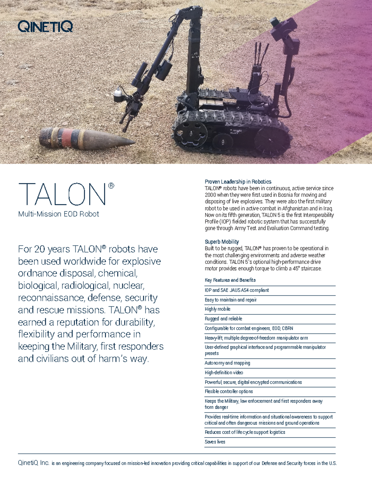 Talon Datasheet - lkfm;lwLWG - TALON ® Multi-Mission EOD Robot Proven ...