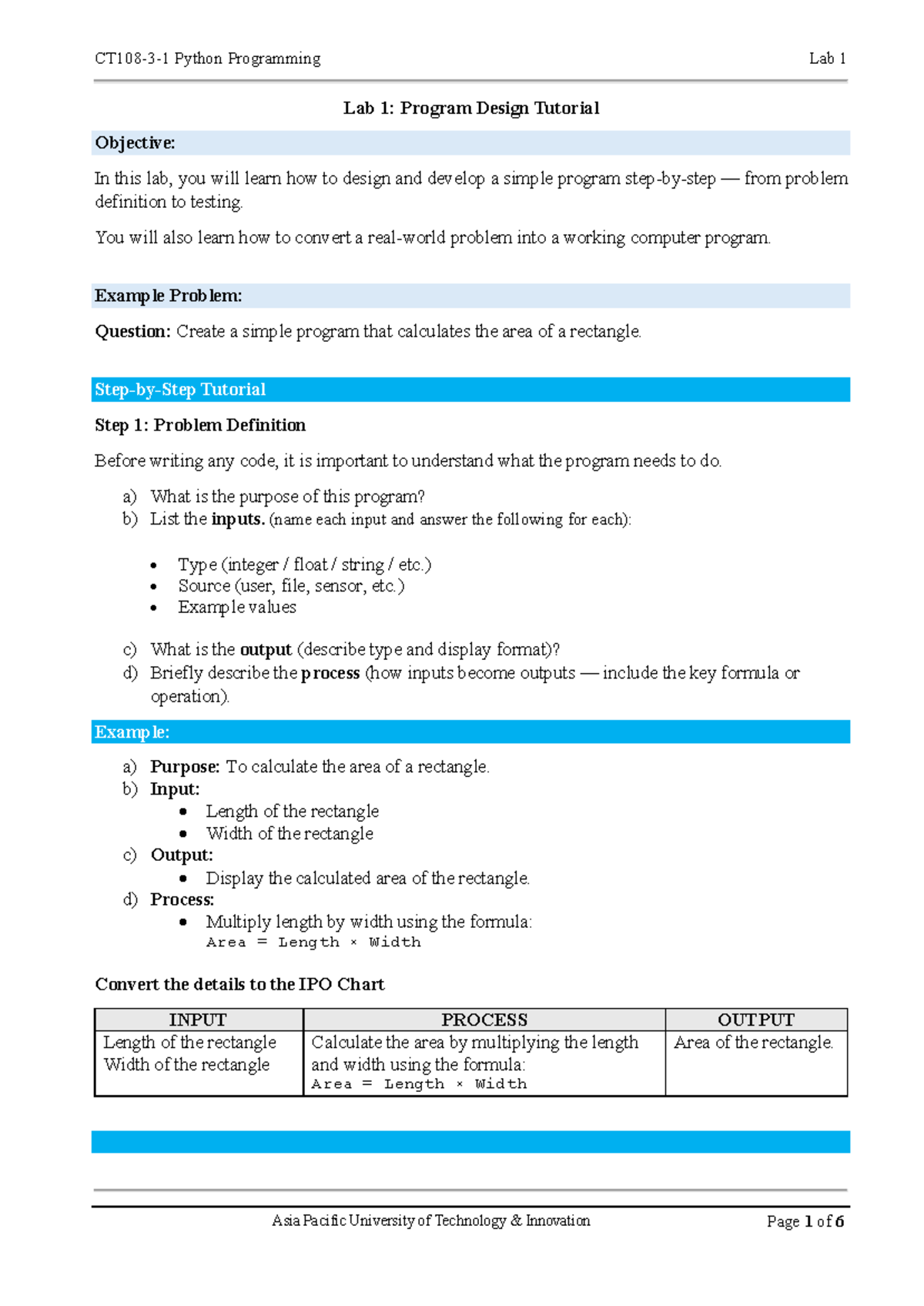 Python Programming Lab 1: Problem Solving & Algorithm Tutorial - Studocu