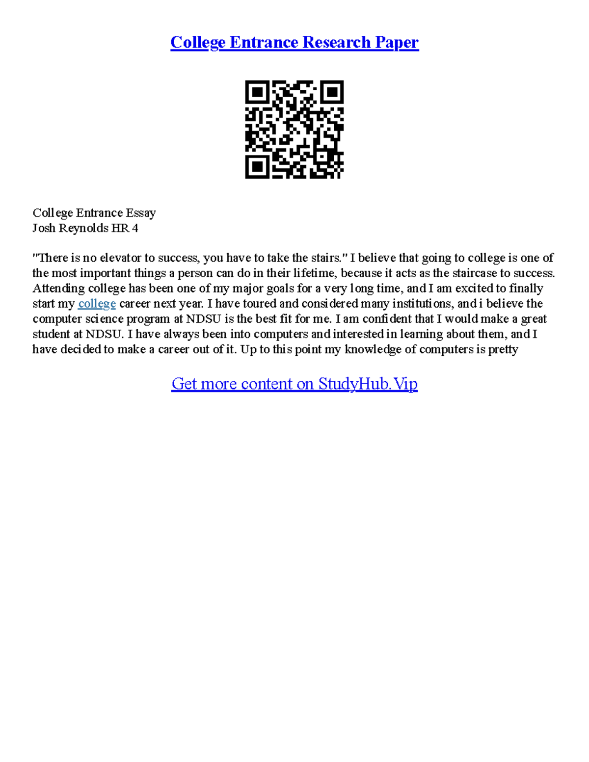 College Entrance Essay Examples - College Entrance Research Paper ...