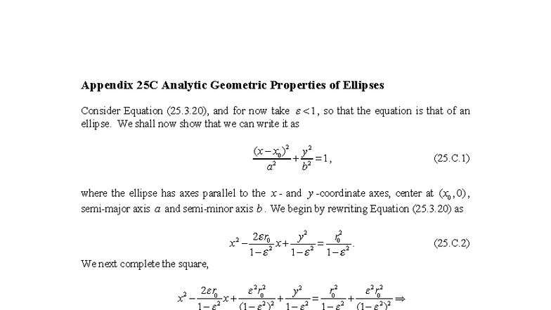 Calculus Notes Summary: Appendix 25C on Ellipses and Their Properties ...