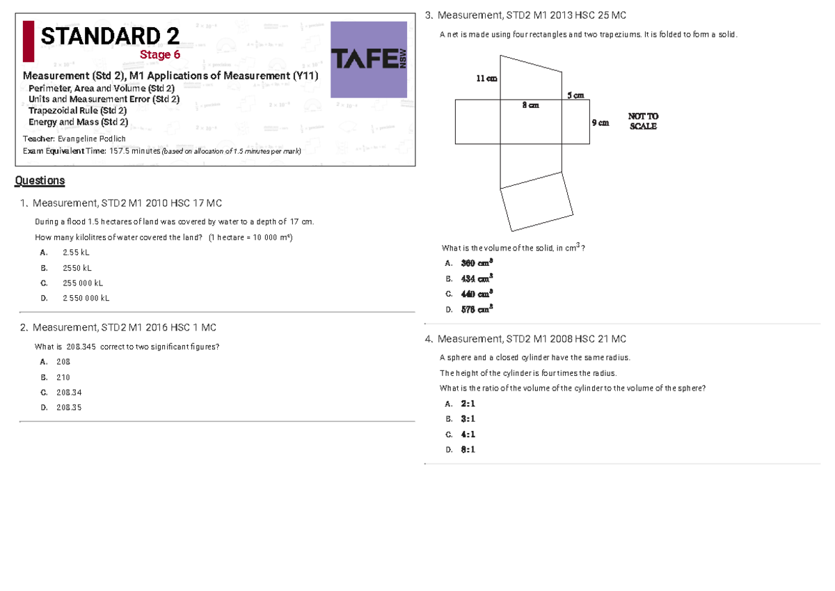 Measurement, STD2 M1 Practice Paper 2023: MC Questions & Solutions ...
