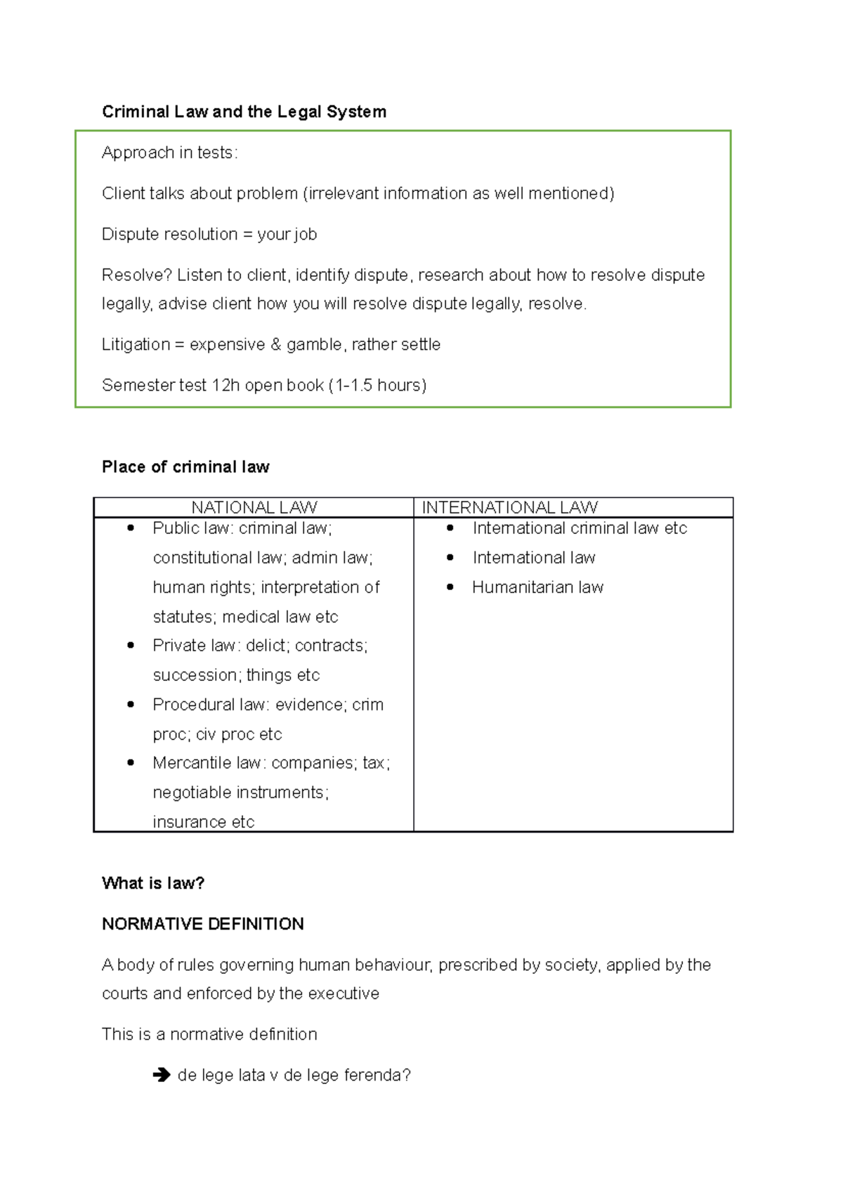 PBL410 class notes - Criminal Law and the Legal System Approach in ...