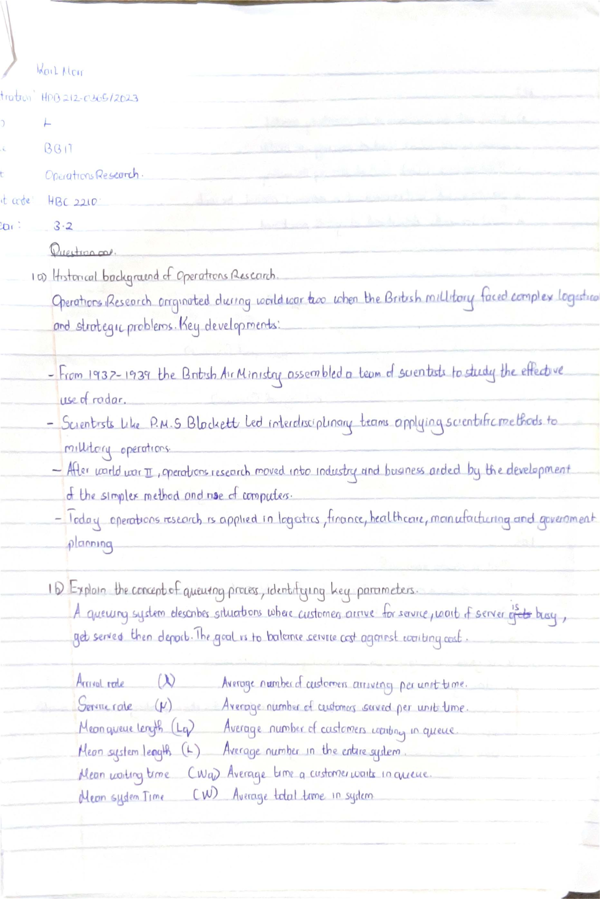 HBC 2210 Operations Research: Lecture Notes and Key Concepts - Studocu