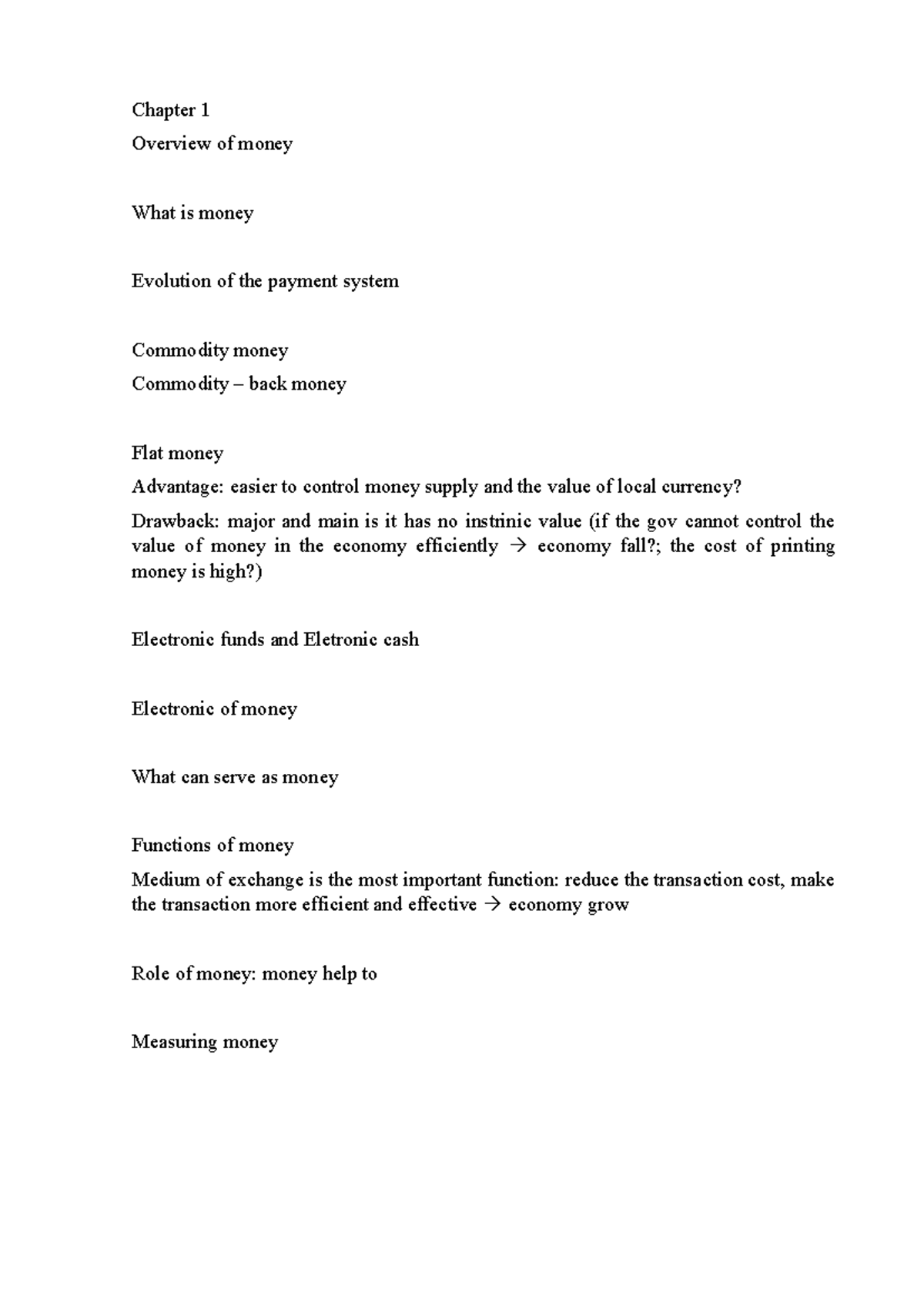 Chapter 1: Overview of Money and Payment Systems (Money and Banking ...