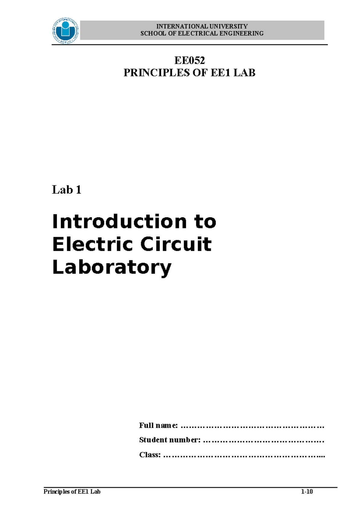 Lab 1 - Intro to Electric Circuit Lab - SCHOOL OF ELECTRICAL ...